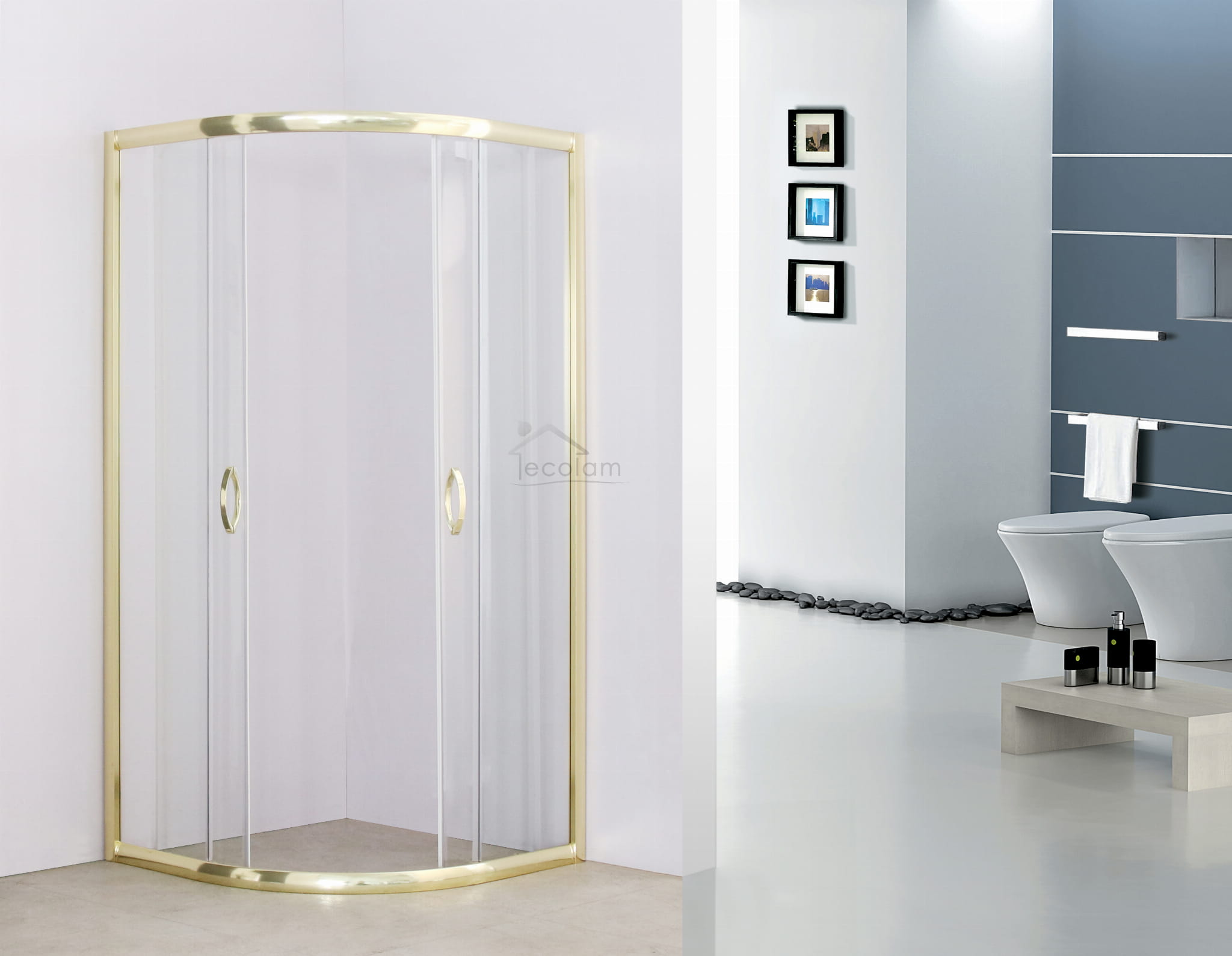 Duschkabine Duschabtrennung Dusche GOLD golden Viertelkreis Klarglas ...