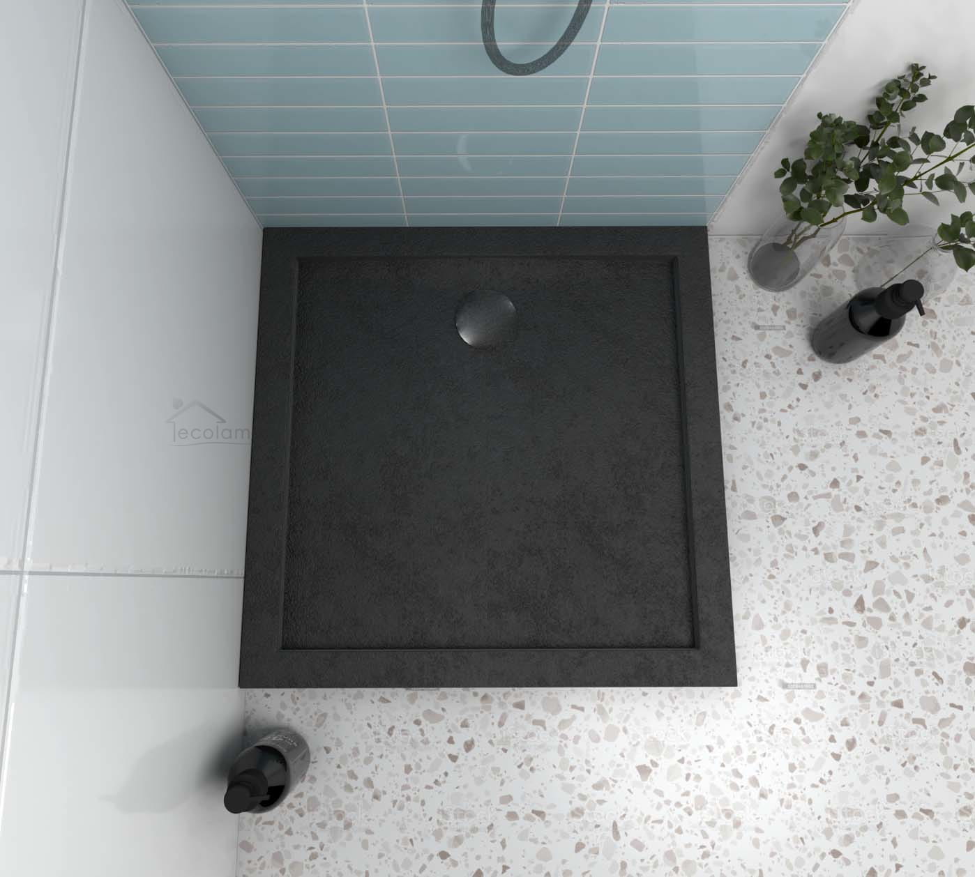 flache Duschwanne Viereck Aquarius 90x90 cm black Stone Stein Effect ...